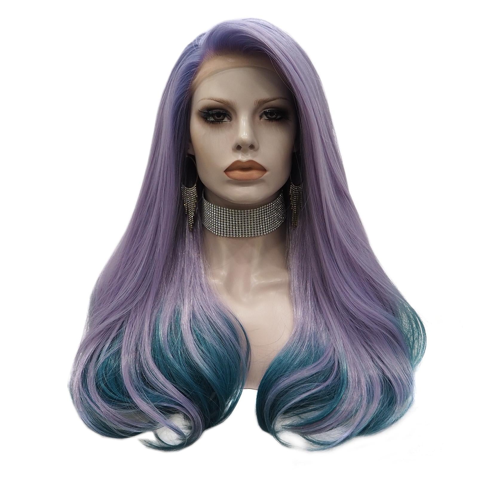 IMstyle Purple Wigs Blue Ends 13*2 free parting Lace front Wig Pride P ...