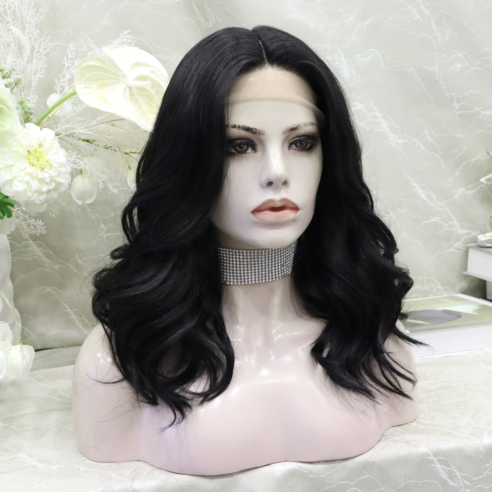IMsyle Zia Glueless nature black shoulder wavy lace front wig T partin ...