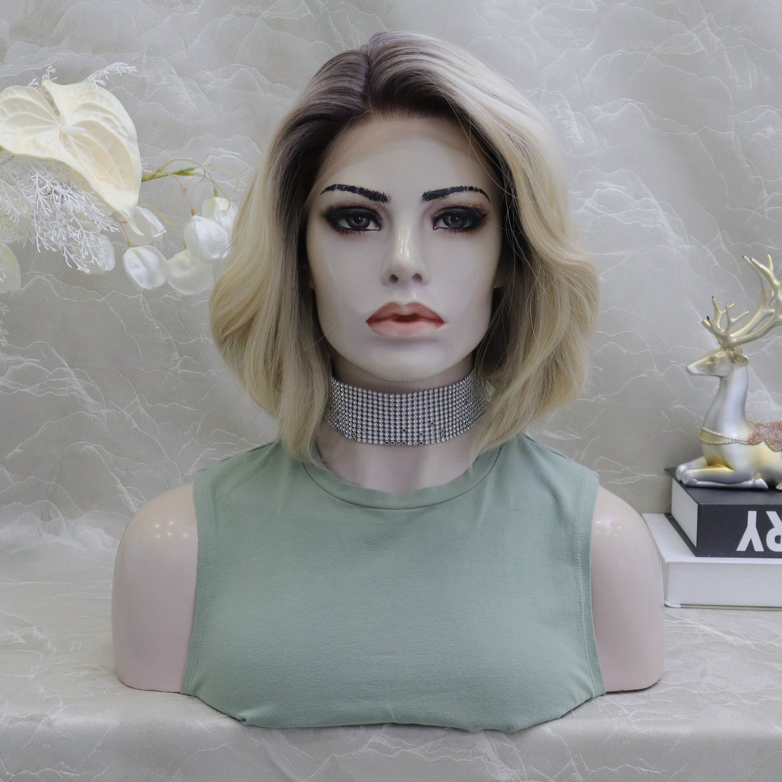 Victoria short blonde with dark root 13*4 lace front wigs K111-2415 (h ...