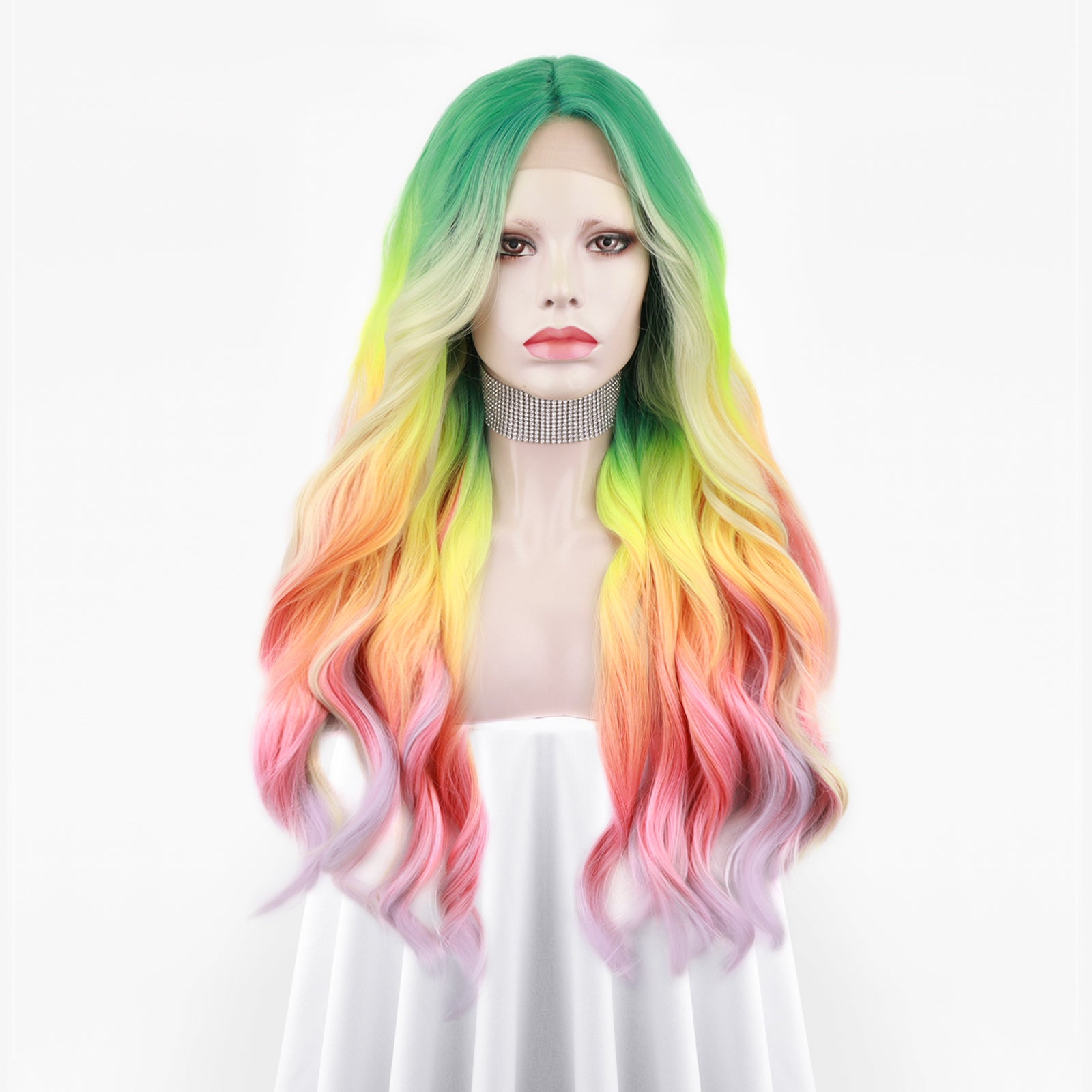 Heather-Gorgeous Rainbow Colorful long Water Wave Synthetic T Part Lac ...