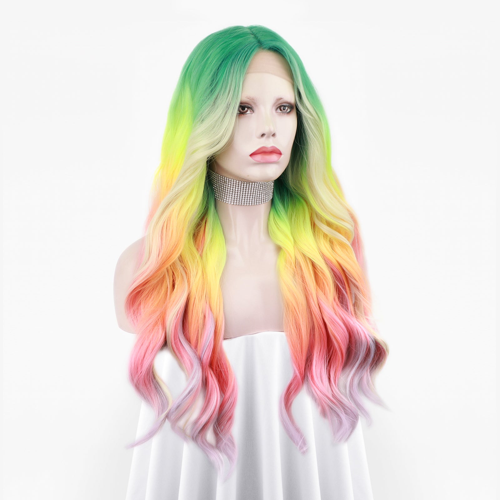 Heather-Gorgeous Rainbow Colorful long Water Wave Synthetic T Part Lac ...