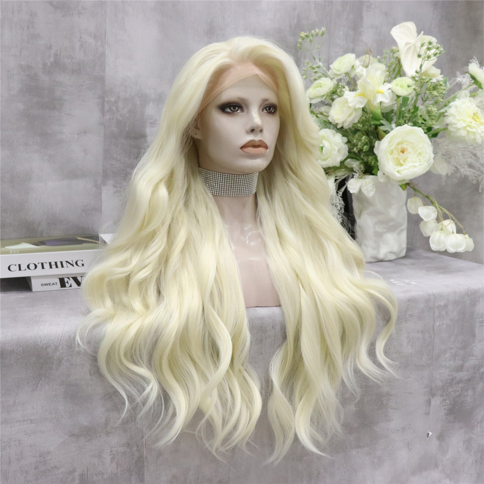 Creamy Blond Long Synthetic Lace Wig Natural Wavy Wig 1001/613 ...