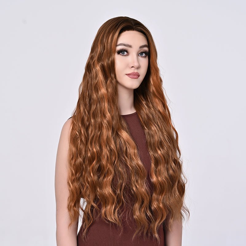Imstylewigs 32 inches High light honey brown body wavy lace wigs