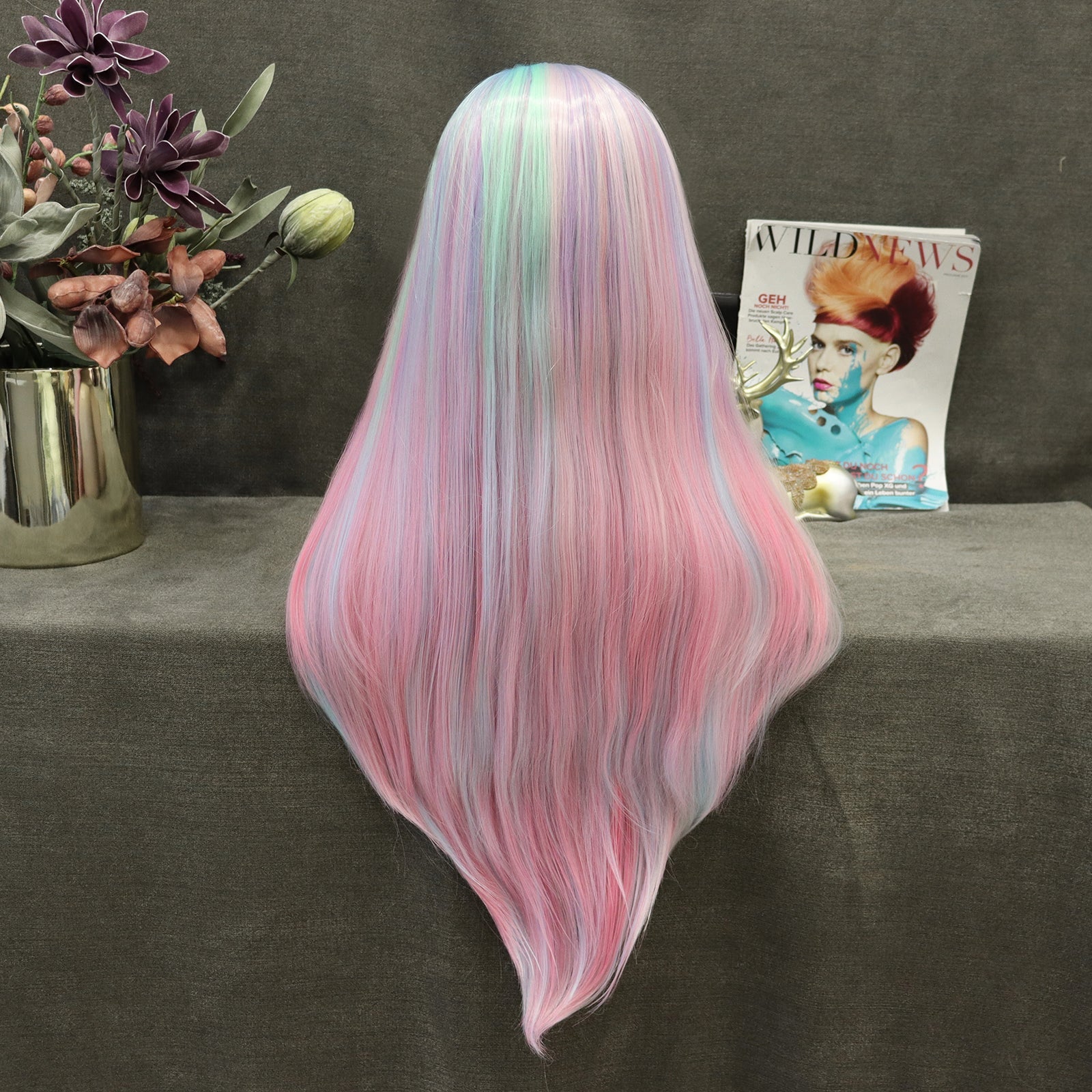 Mermaid Long Silky Straight Pastel Cosplay Synthetic Lace Front Wig ...