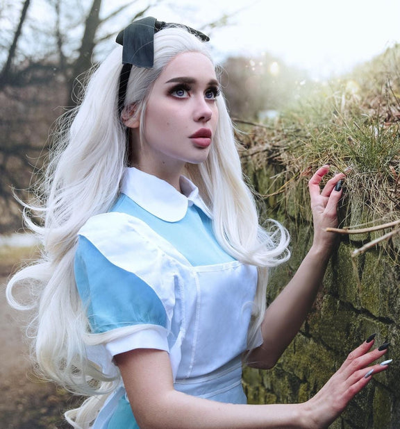 Snow Fairy - Pure White Long Wavy Synthetic Lace Front Cosplay Wigs ...